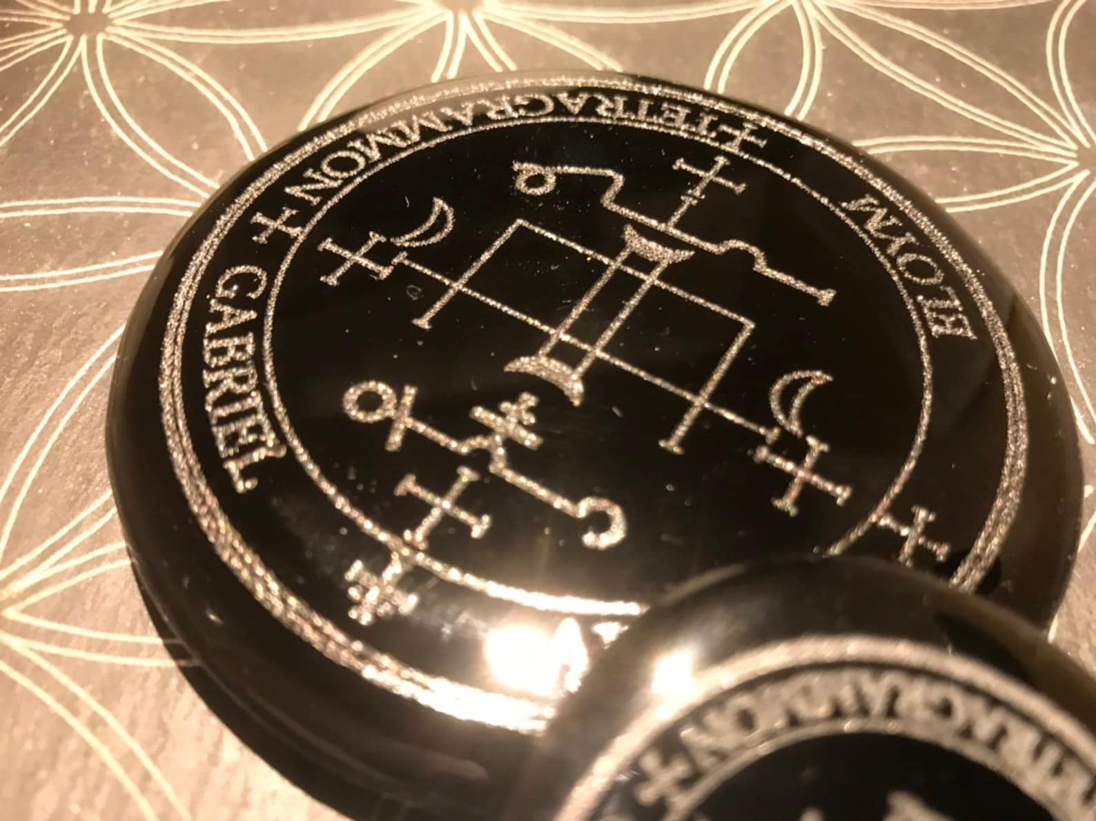 Archangel Gabriel Sigil Black Obsidian Engraved Palm Stone | Etsy