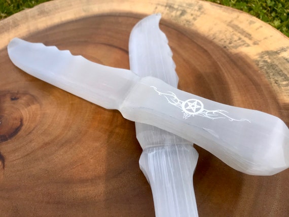 Selenite Crystal Ceremonial Knife Dagger Wand Engraved - Etsy