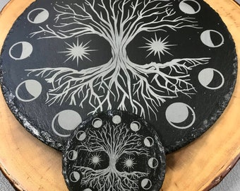 Altar or Crystal Grid Natural Slate Tree of Life Moon - Etsy