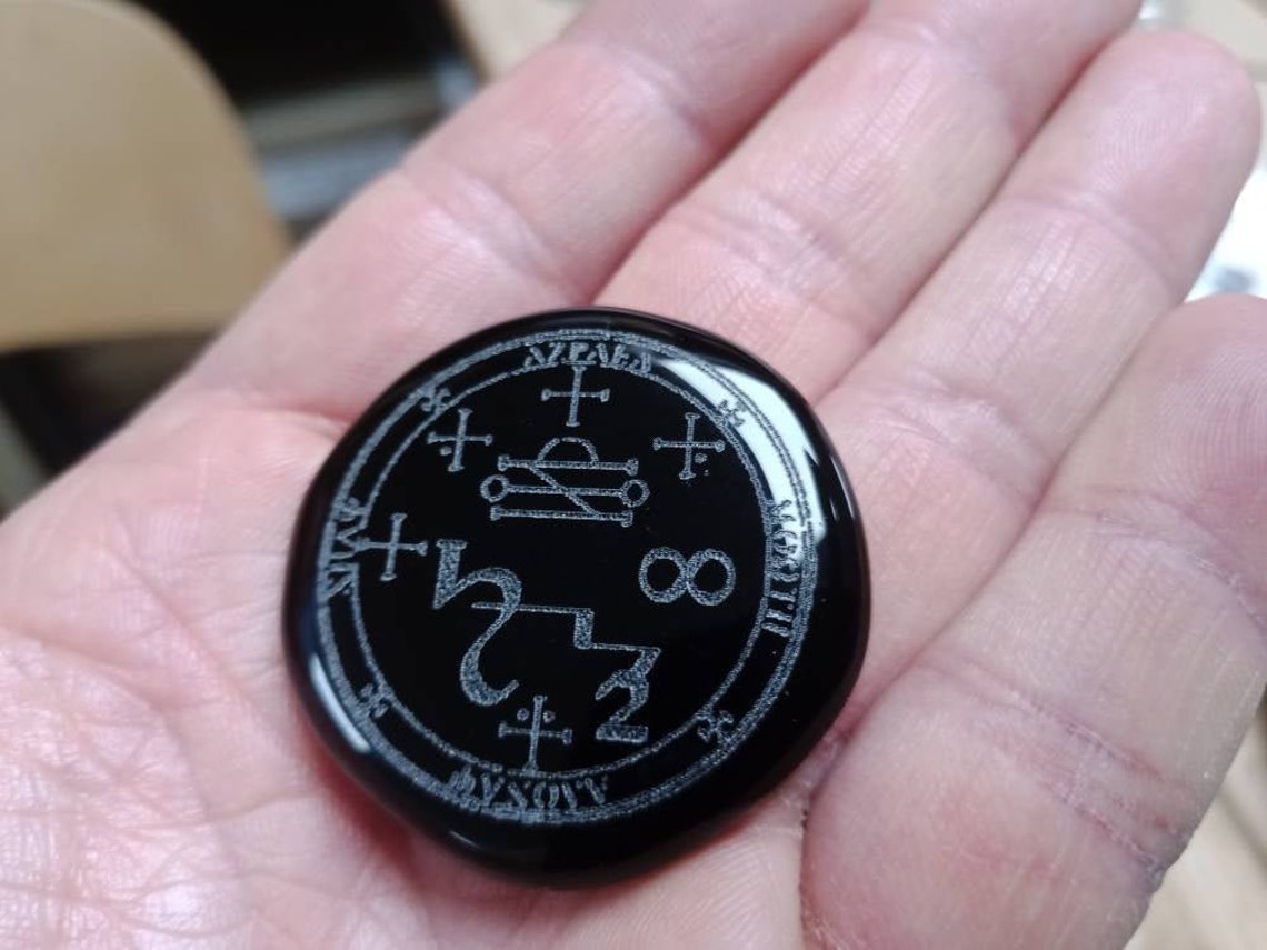Archangel Azrael Sigil Engraved Black Obsidian Palm Stone - Etsy UK