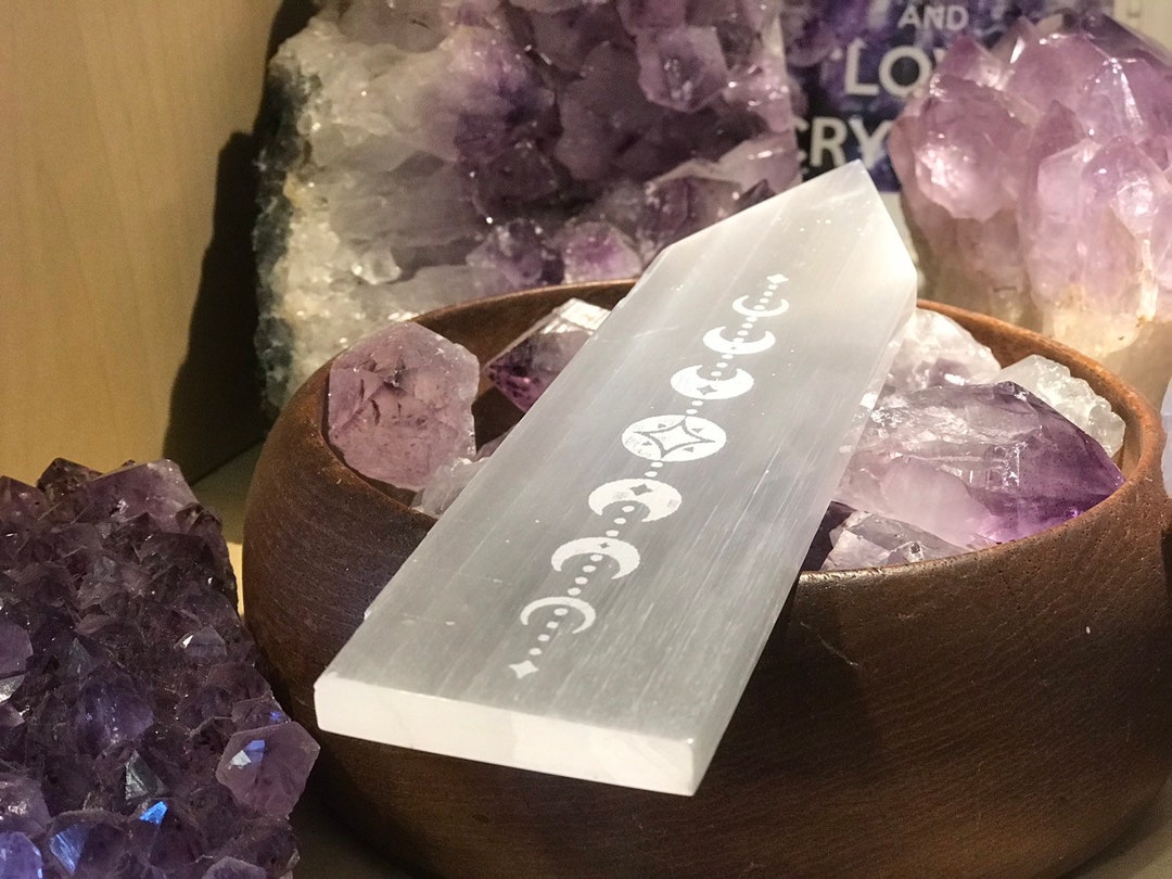 Pure Selenite Crystal Moon Phase Altarpiece Wand Pagan Altar Luna Love ...