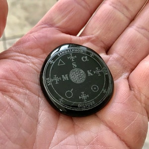 Archangel Sandalphon Sigil Black Obsidian Engraved Palm Stone - Etsy