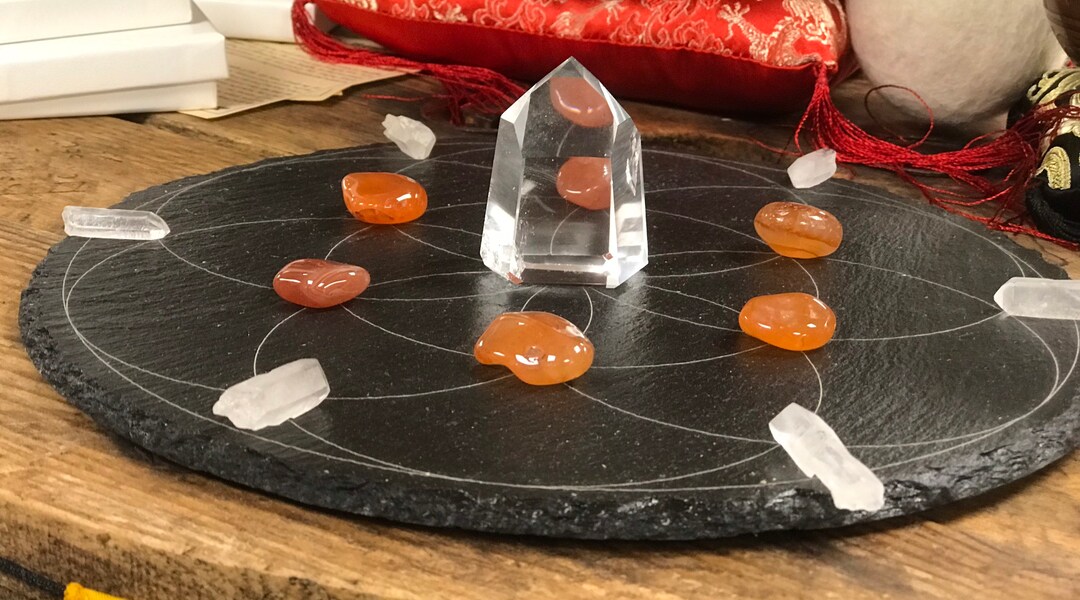 Seed of Life Crystal Grid, Sacred Geometry Engraved Natural Slate - Etsy
