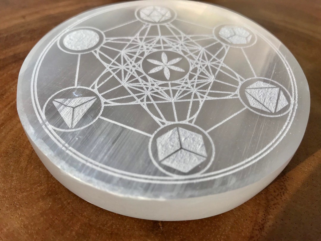 Pure Selenite Metatron Cube Charging Plate Containing the Platonic ...