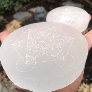 Pure Selenite Metatron Cube Charging Plate, Sacred Geometry, Selenite ...