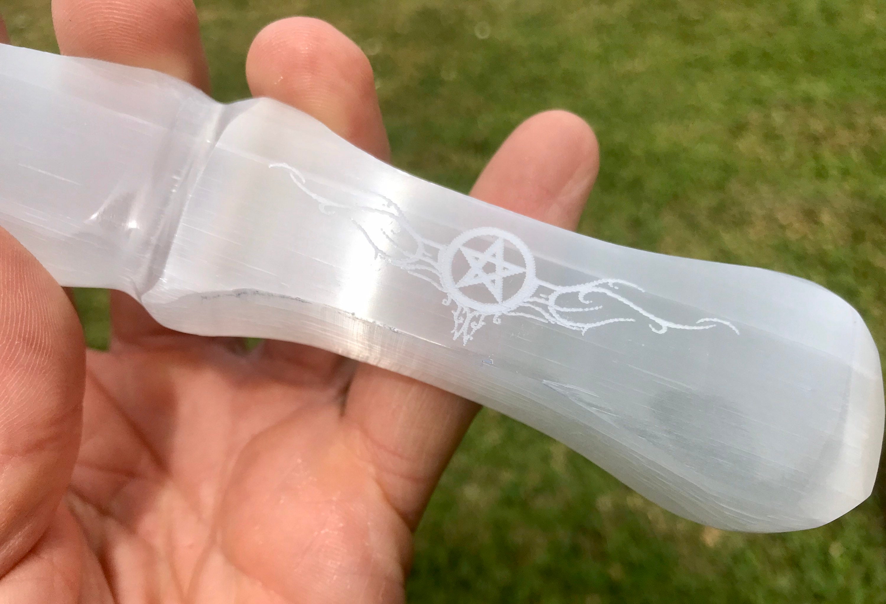 Selenite Crystal Ceremonial Knife Dagger Wand Engraved - Etsy