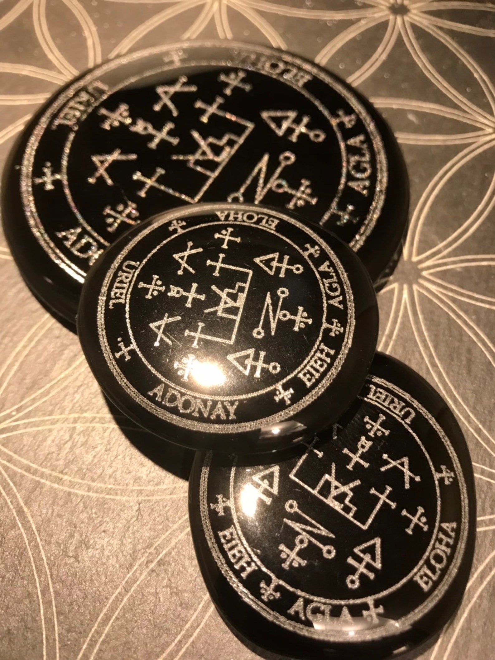 Archangel Uriel Sigil Black Obsidian Engraved Palm Stone - Etsy UK