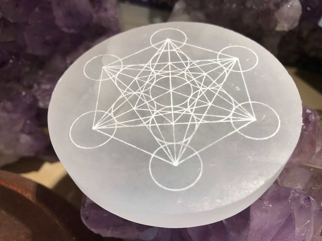 Pure Selenite Metatron Cube Charging Plate, Sacred Geometry, Selenite ...