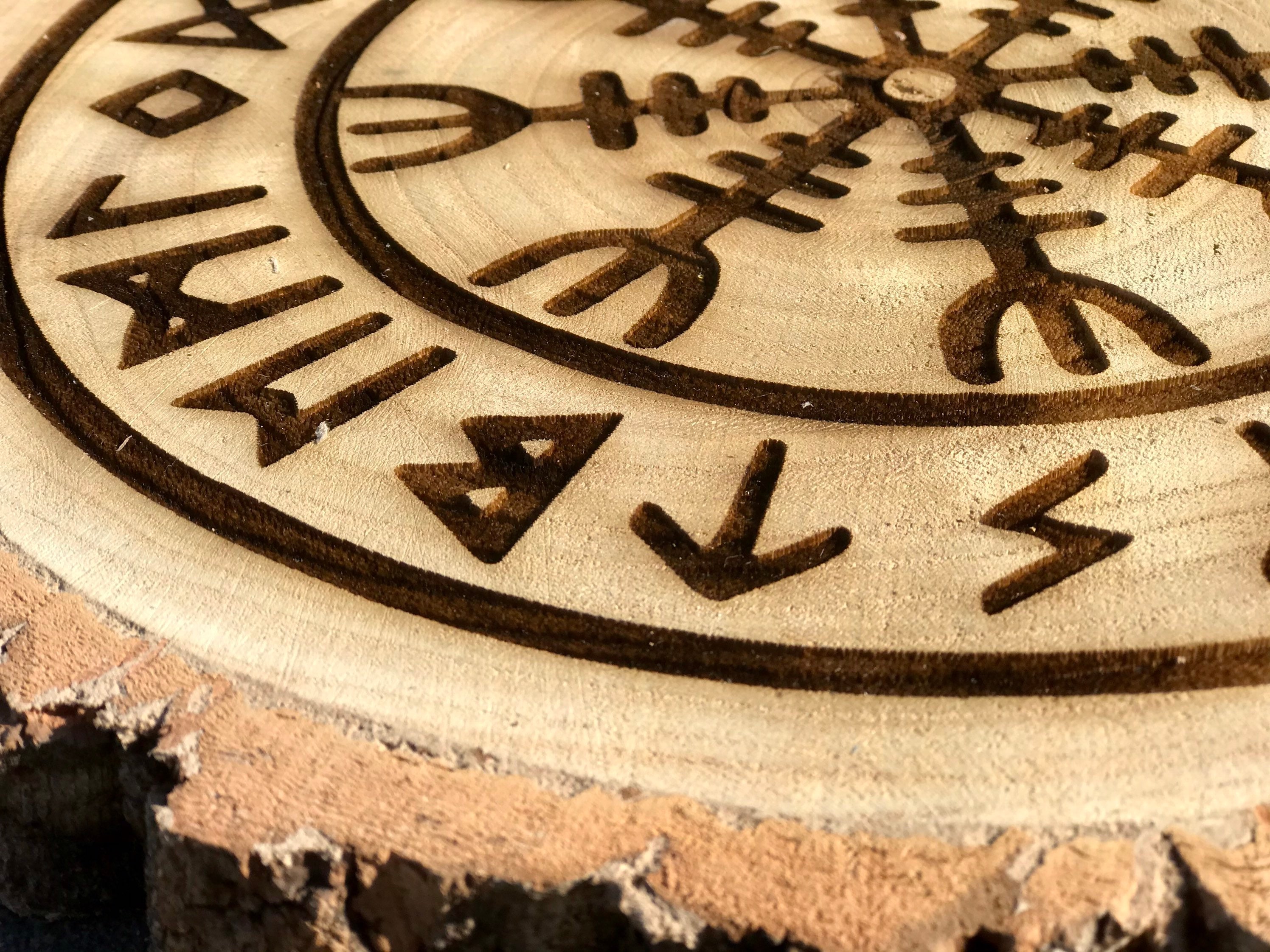 Helm of Awe and Runes Engraved Onto a Log Slice | Etsy