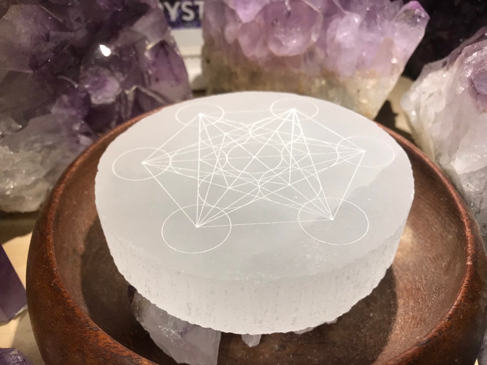 Pure Selenite Metatron Cube Charging Plate Sacred Geometry Selenite