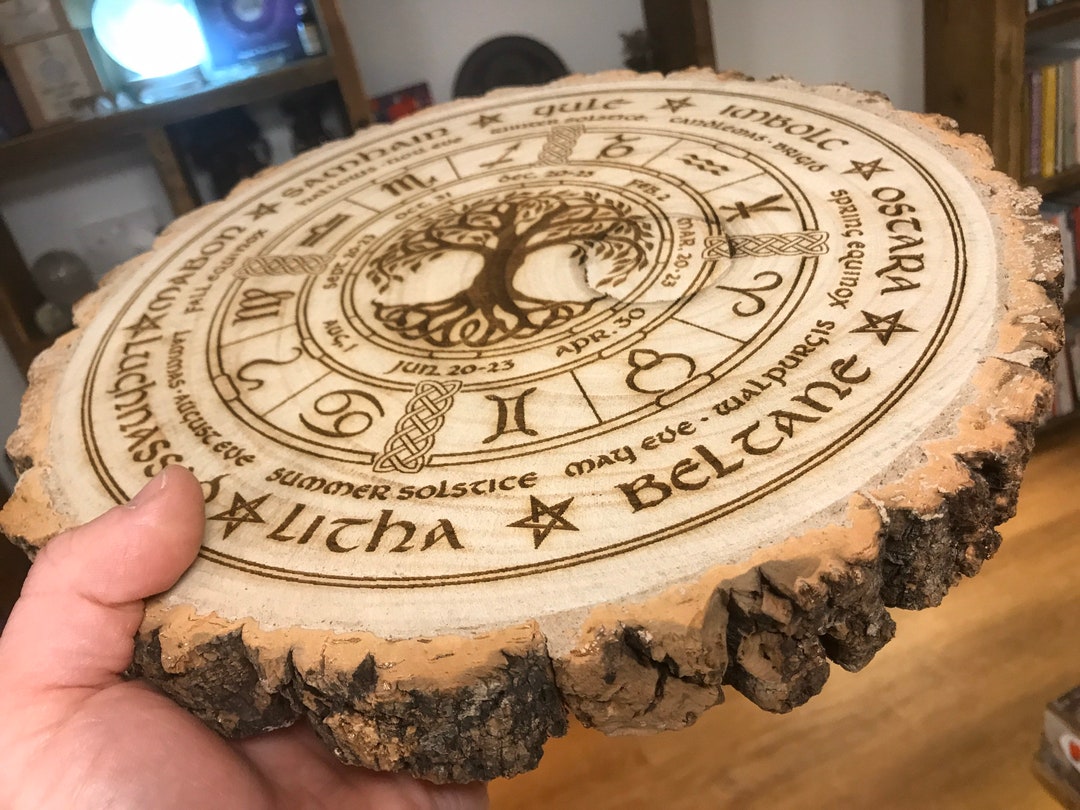 Wheel of the Year Engraved Onto Large Log Slice Wicca Annual Cycle of ...