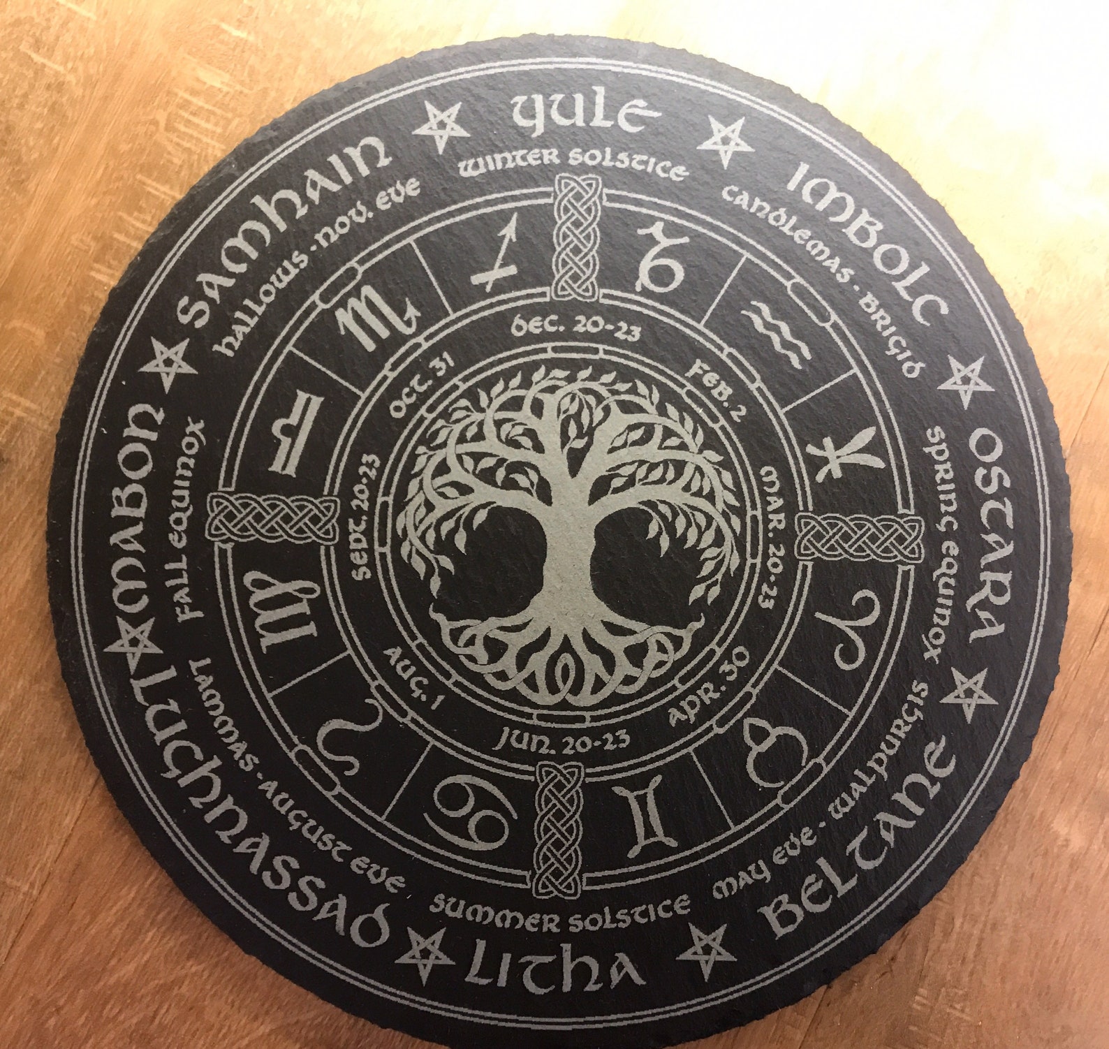 Wheel of the Year Engraved Onto Natural Slate, Wicca Annual Cycle of ...