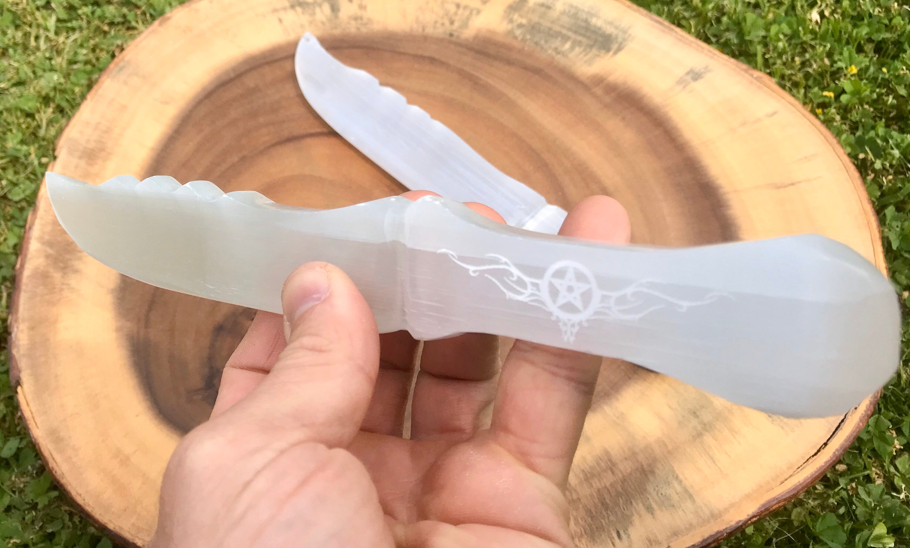 Selenite Crystal Ceremonial Knife Dagger Wand Engraved - Etsy