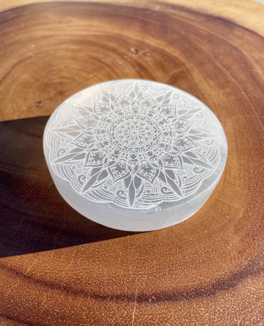 Pure Selenite Mandella Charging Plate, Sacred Geometry, Selenite ...