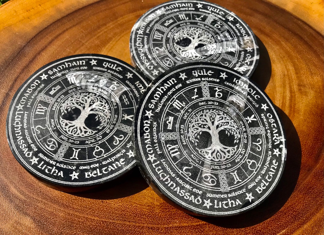 Wheel of the Year Engraved Onto Orthoceras Fossil Wicca Annual Cycle of ...