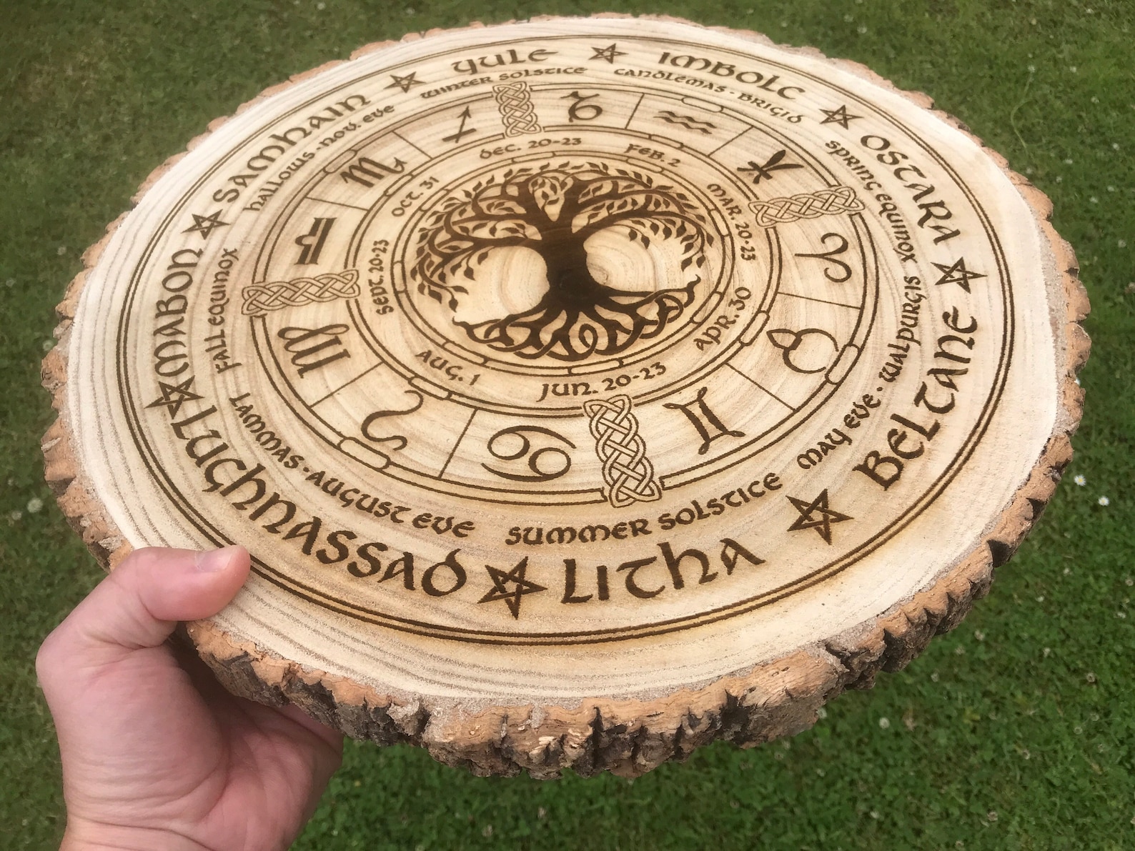 Wheel of the Year Engraved Onto Large Log Slice Wicca Annual Cycle of ...