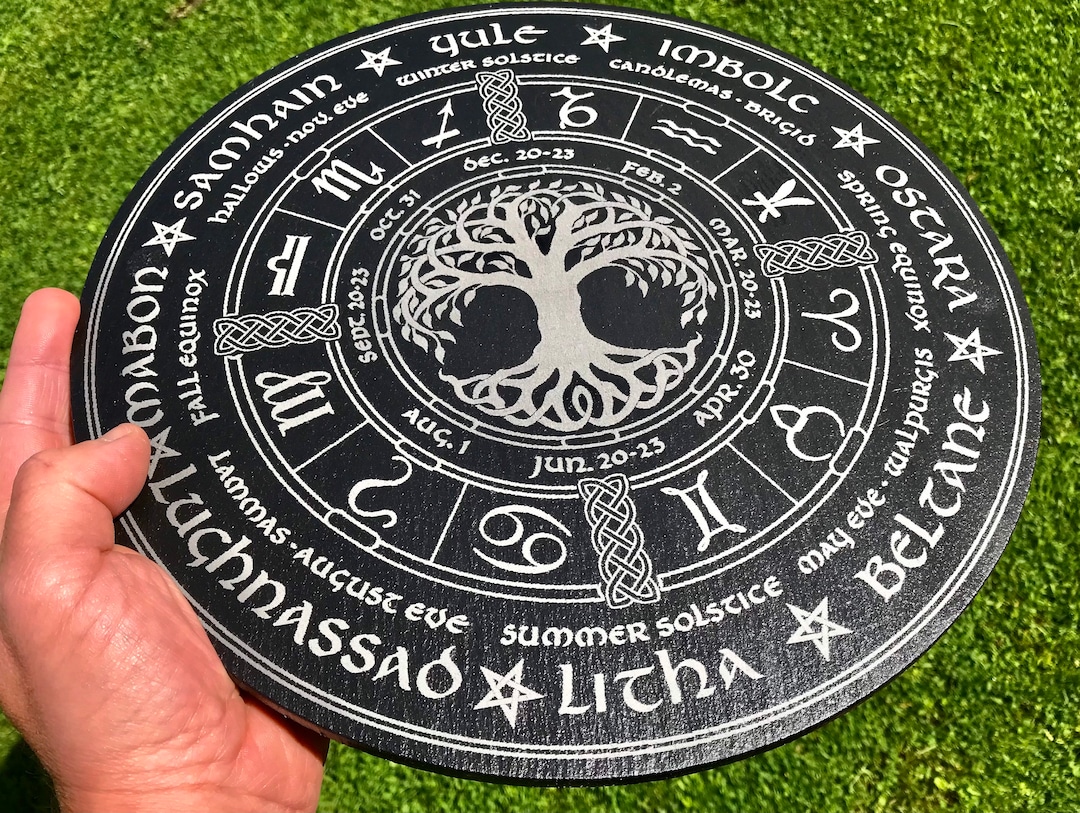 Wheel of the Year Engraved Onto Slate, Wicca Annual Cycle of Seasonal ...