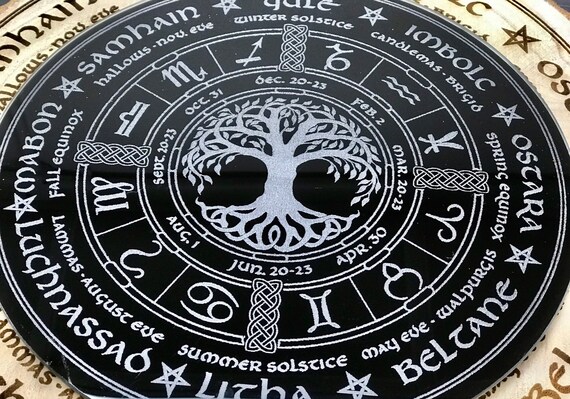 Wheel of the Year Engraved Onto Black Glass Wicca Annual | Etsy