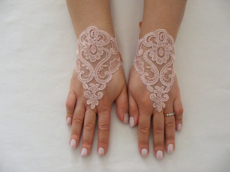 Soft Pink Peach Coulored Lace Handmade Medium Lenght - Etsy