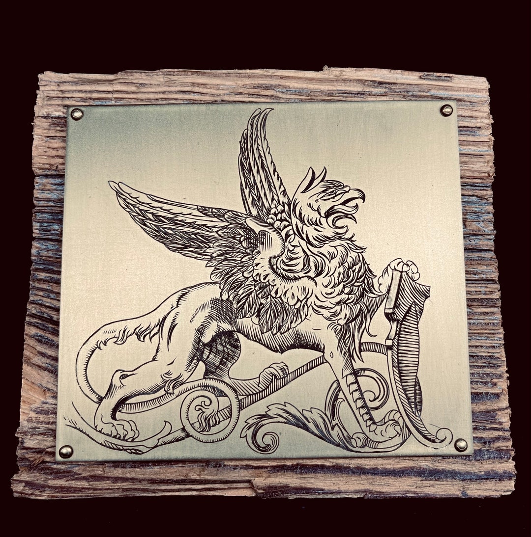 Hand Engraved Griphon Art Illustration Engraving the Griffin, Griffon ...