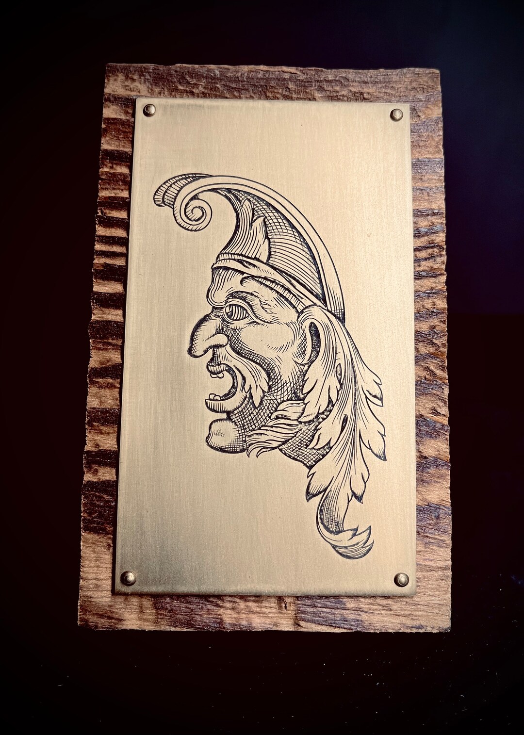 Hand Engraved Grotesque Mask Head Acanthus Ornament Illustration ...