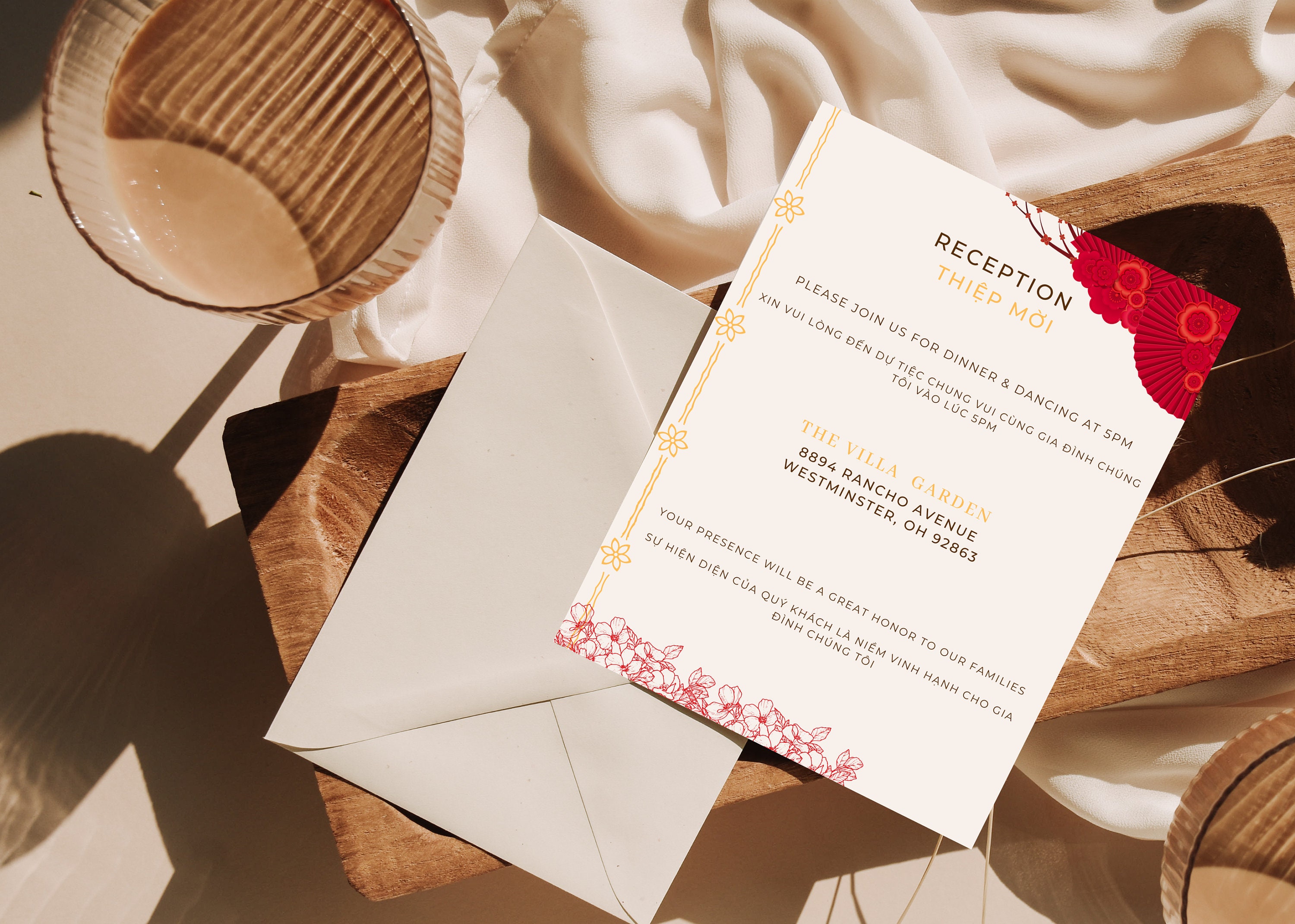English and Vietnamese Bilingual Wedding Invitation Card Template DIY ...