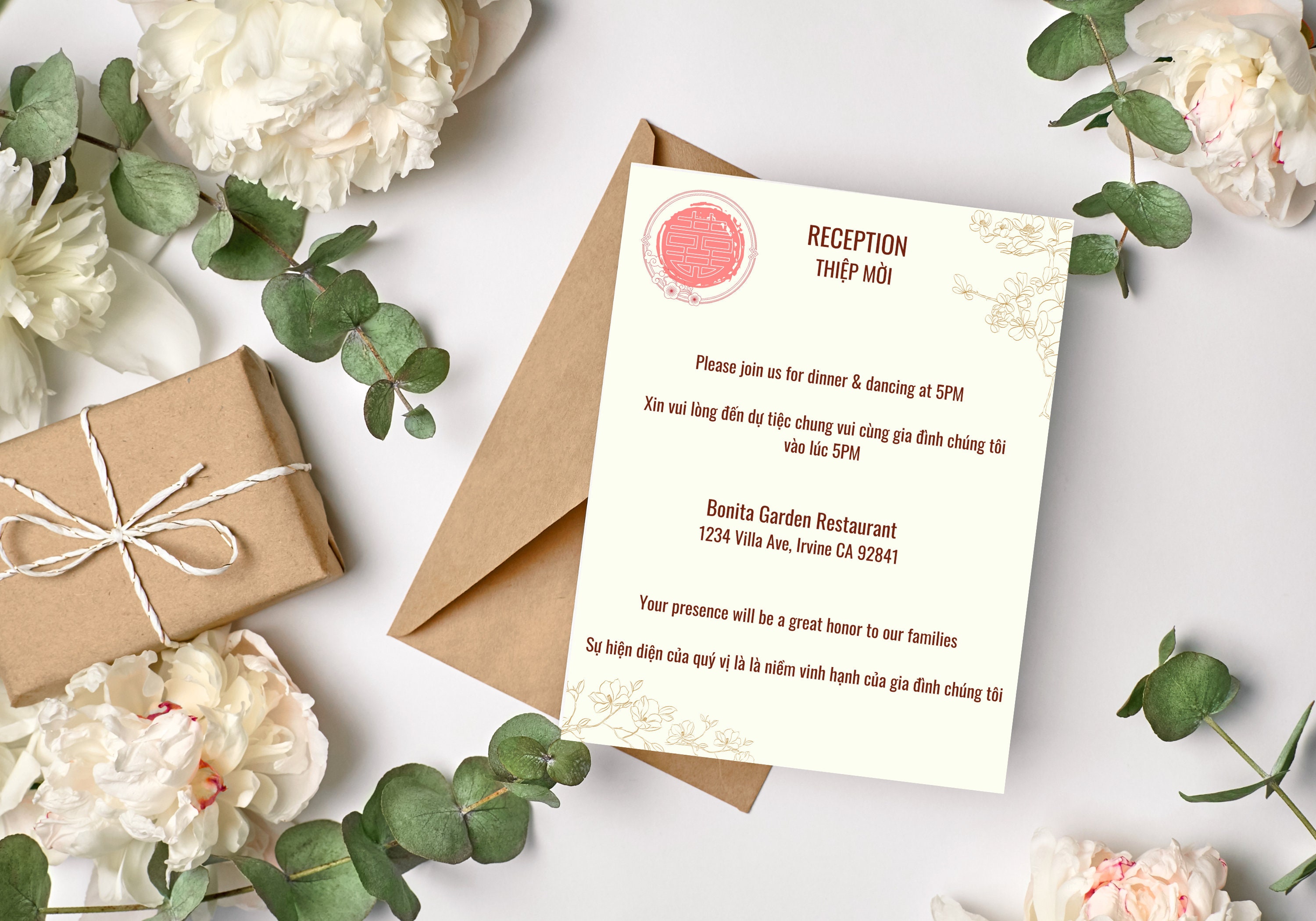English and Vietnamese Bilingual Wedding Invitation Card Template DIY ...