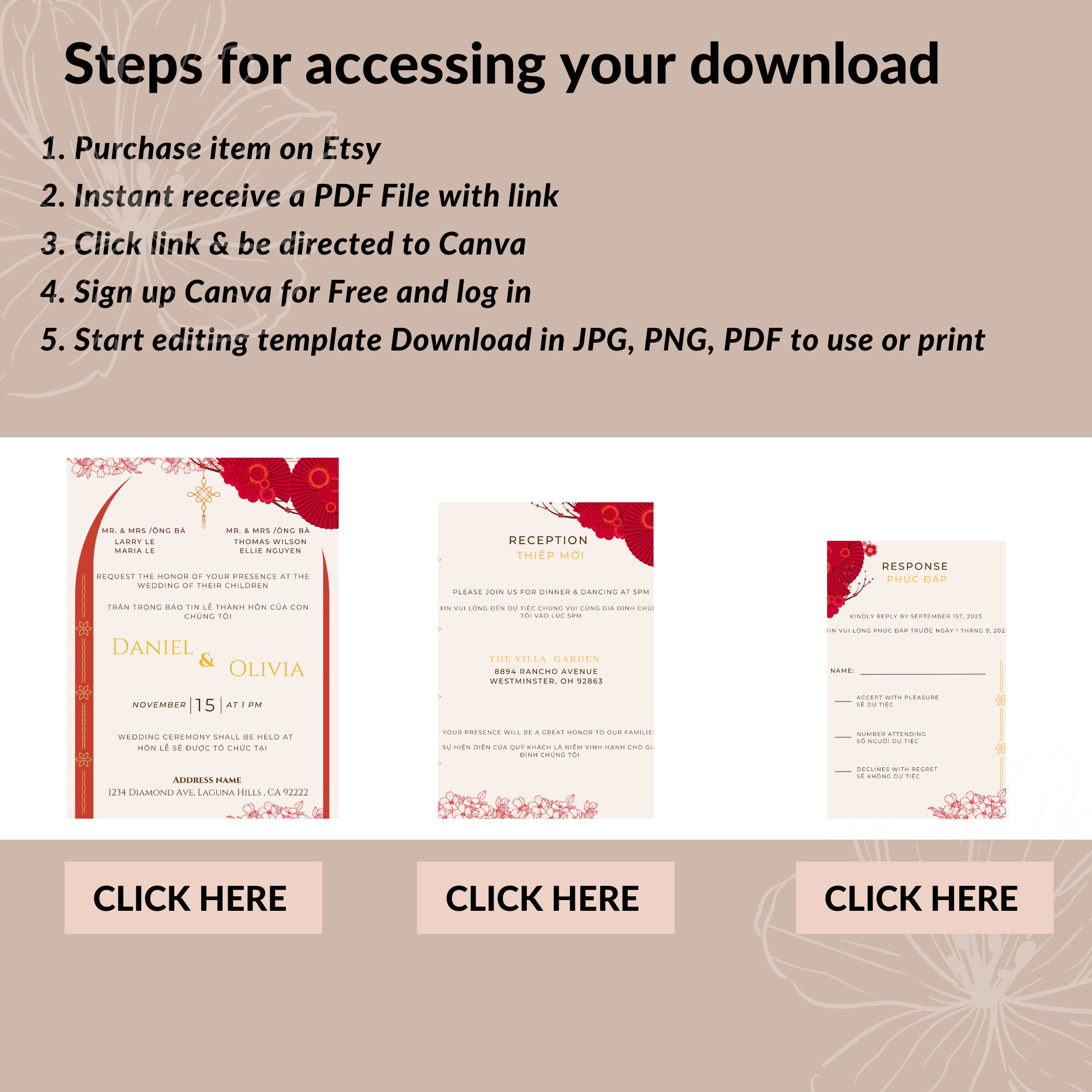 English and Vietnamese Bilingual Wedding Invitation Card Template DIY ...