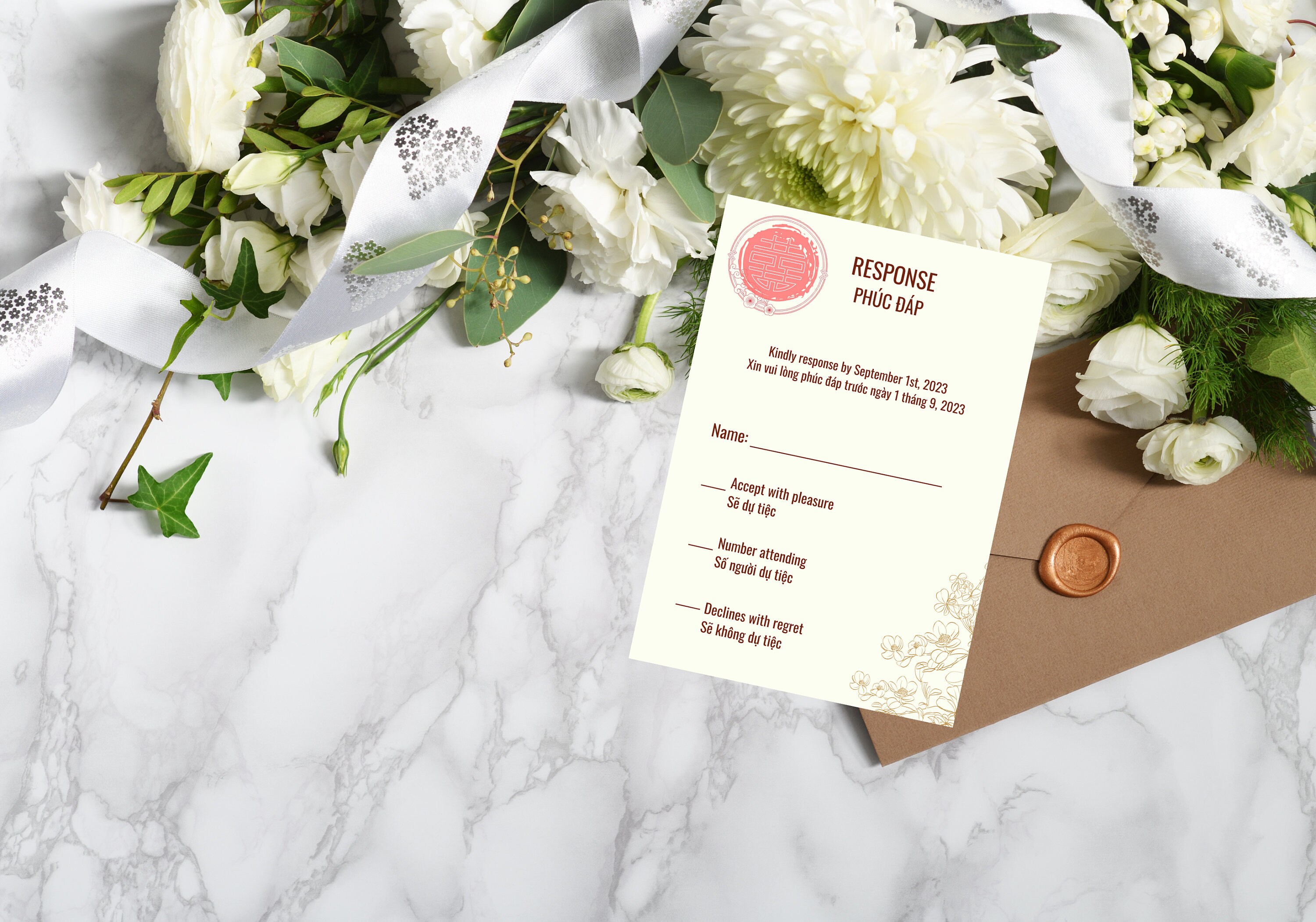 English and Vietnamese Bilingual Wedding Invitation Card Template DIY ...