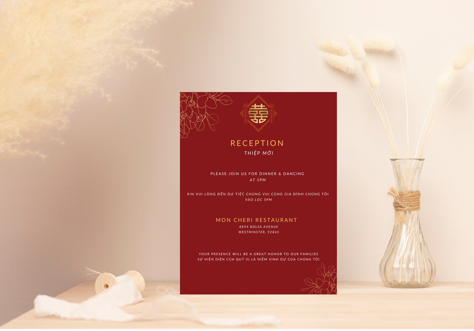 English and Vietnamese Bilingual Wedding Invitation Card Template DIY ...