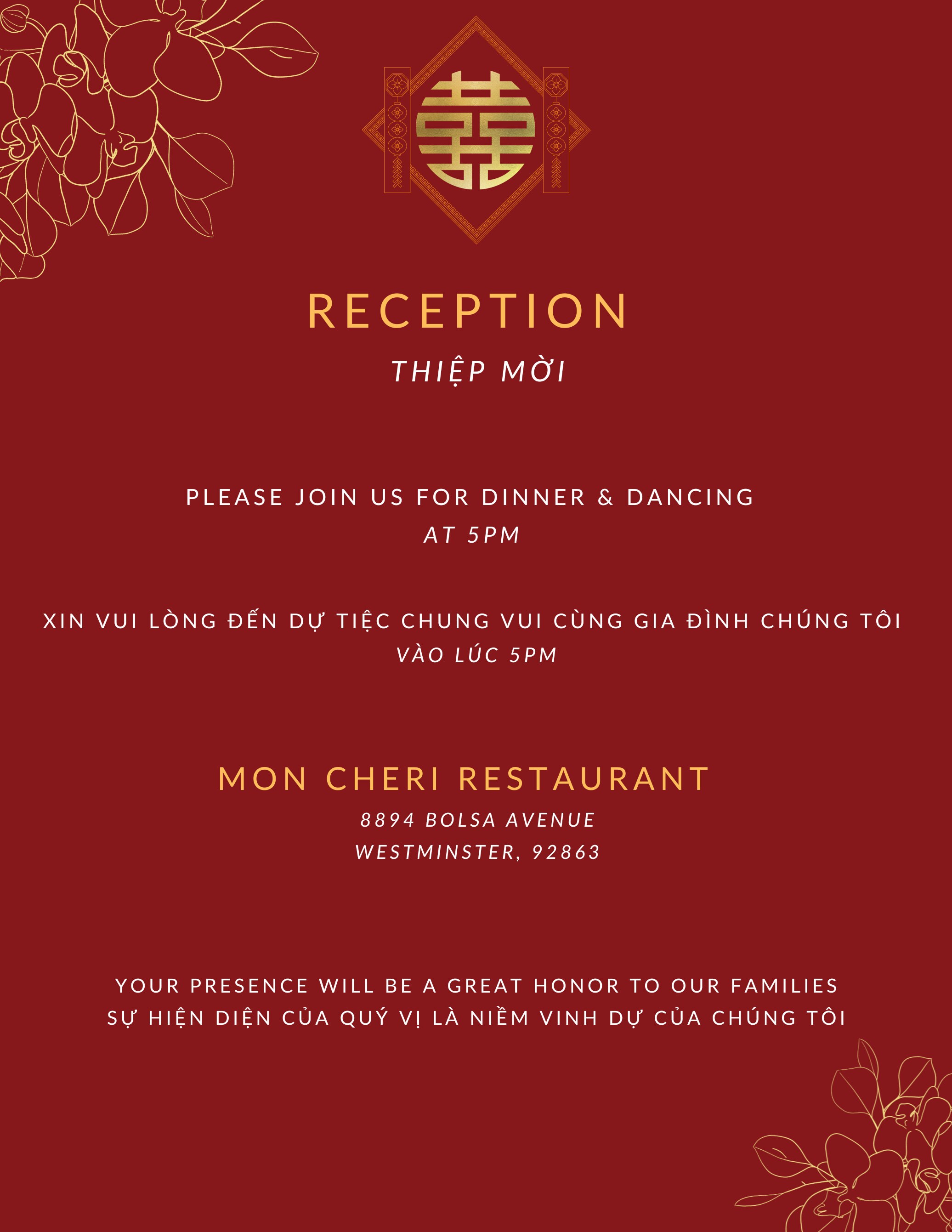 English and Vietnamese Bilingual Wedding Invitation Card Template DIY ...