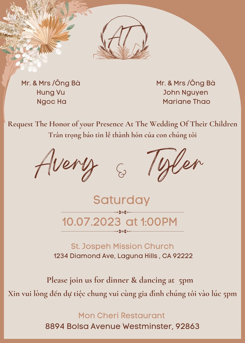 English and Vietnamese Bilingual Wedding Invitation Card - Etsy