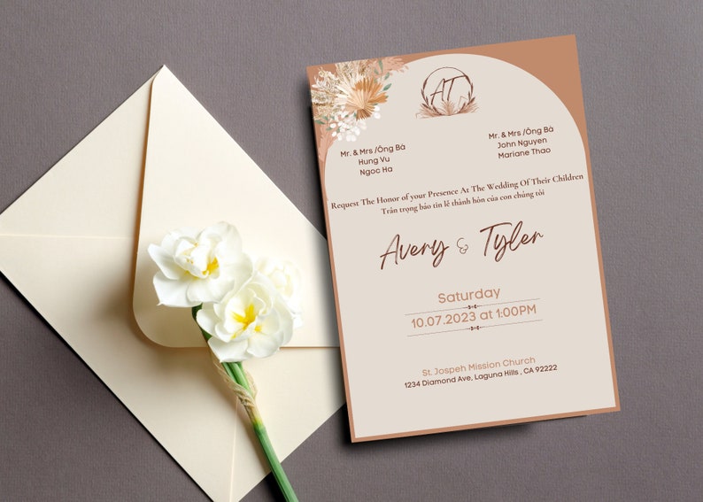 English and Vietnamese Bilingual Wedding Invitation Card Template ...