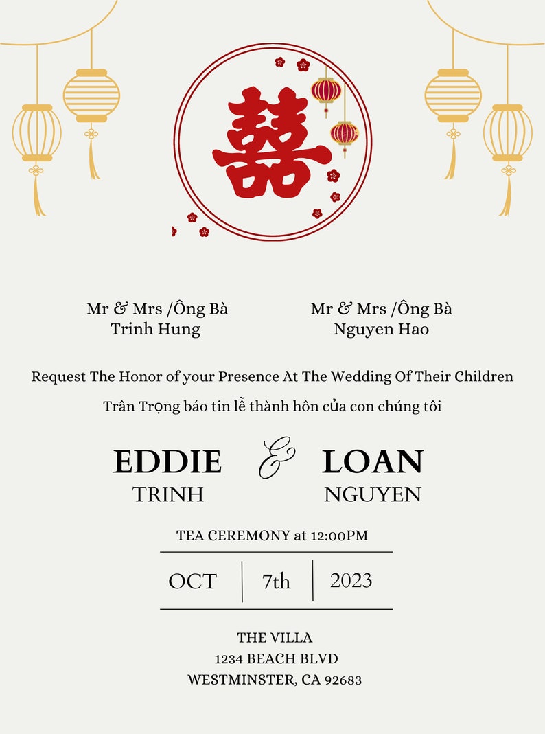 Bilingual English and Vietnamese Wedding Invitation Cards - Etsy