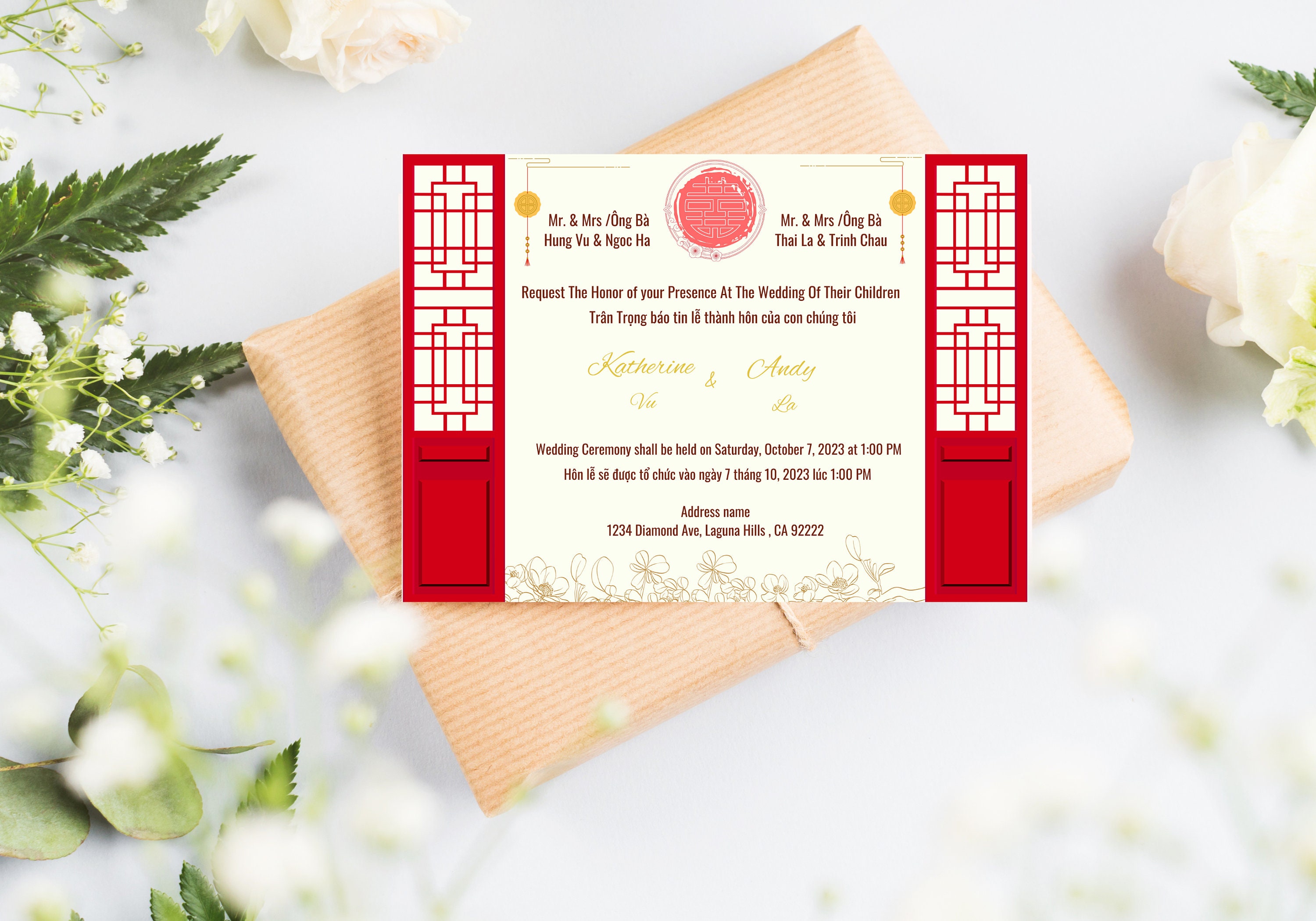 English and Vietnamese Bilingual Wedding Invitation Card Template DIY ...