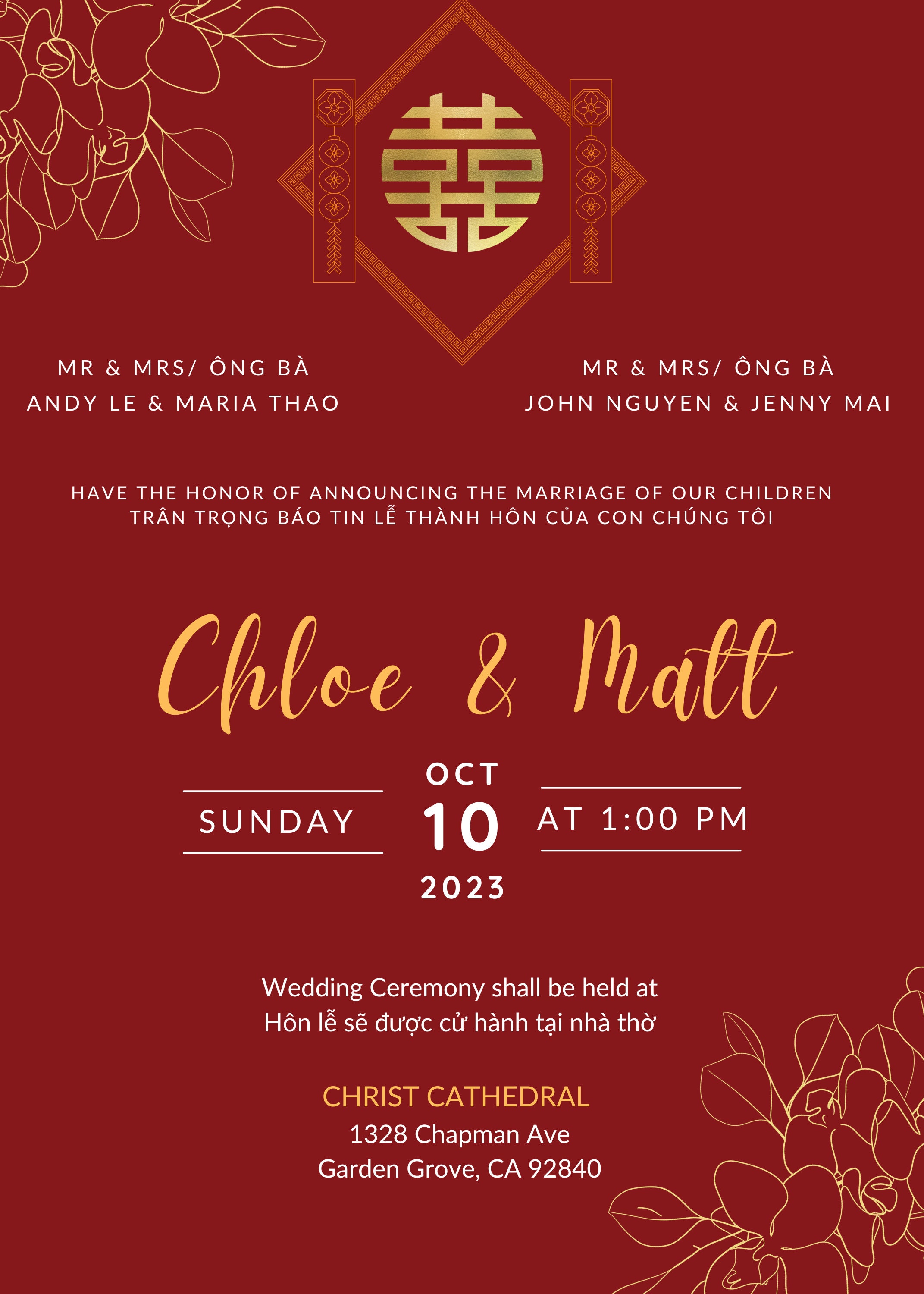 English and Vietnamese Bilingual Wedding Invitation Card Template DIY ...