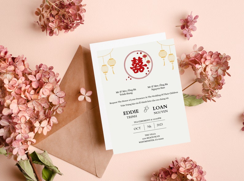 Bilingual English and Vietnamese Wedding Invitation Cards - Etsy