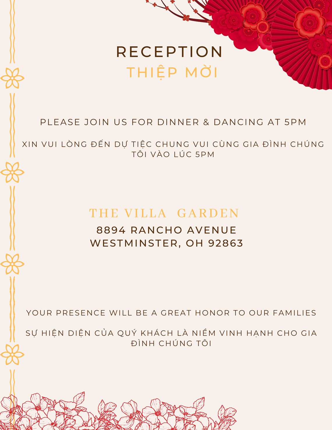 English and Vietnamese Bilingual Wedding Invitation Card Template DIY ...