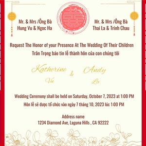 English and Vietnamese Bilingual Wedding Invitation Card Template - DIY ...
