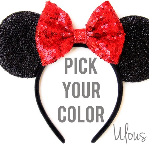 Red Minnie Mouse Ear Headband Disney Ear Sparkly Minnie | Etsy