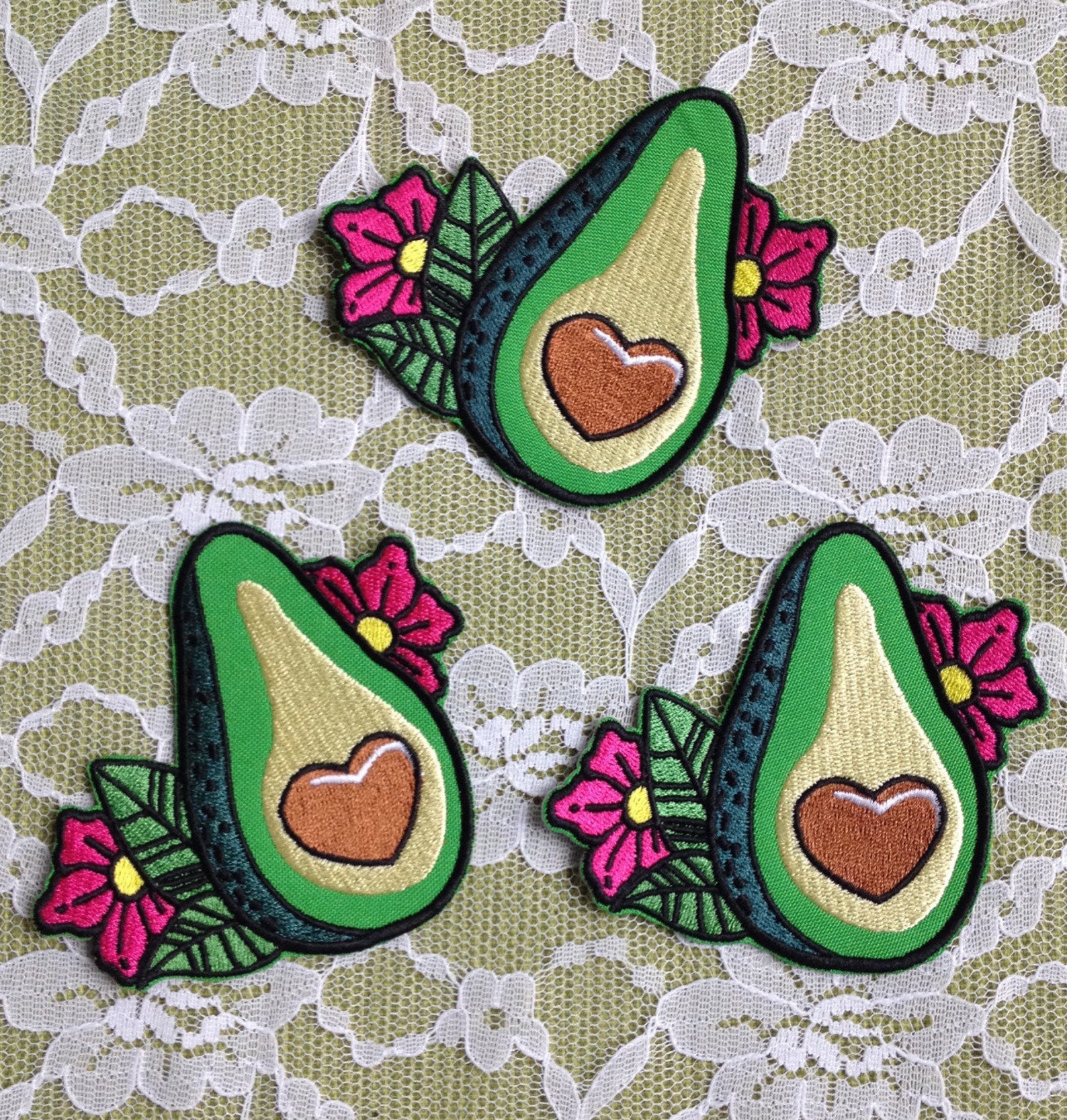 Avocado Heart Pit Patch Embroidered Green Iron on Vintage | Etsy