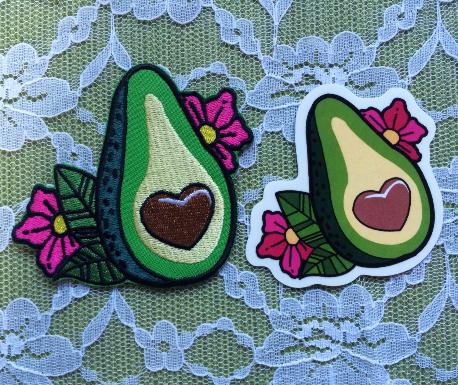 Avocado Heart Pit Patch Embroidered Green Iron on Vintage | Etsy