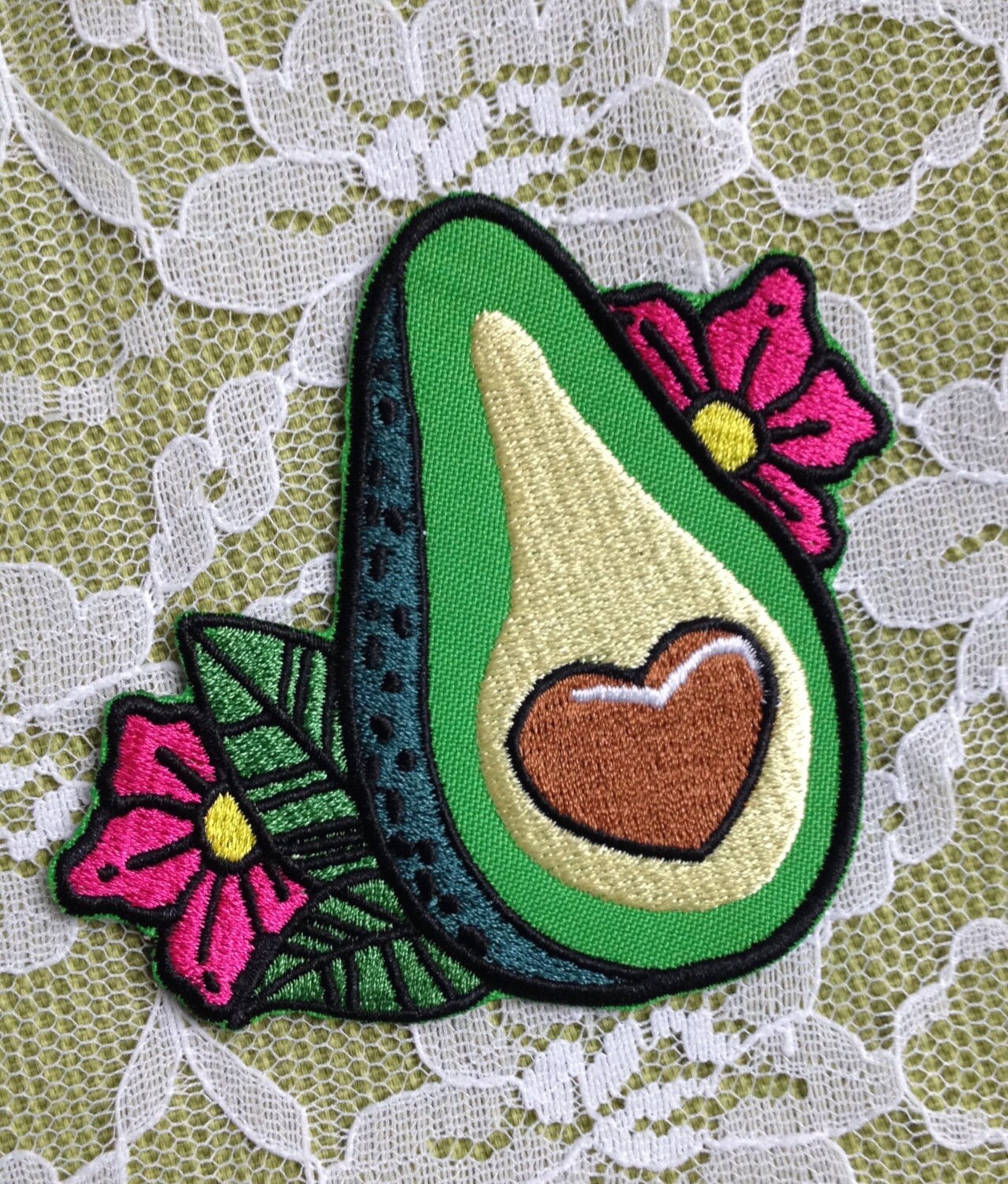 Avocado Heart Pit Patch Embroidered Green Iron on Vintage | Etsy