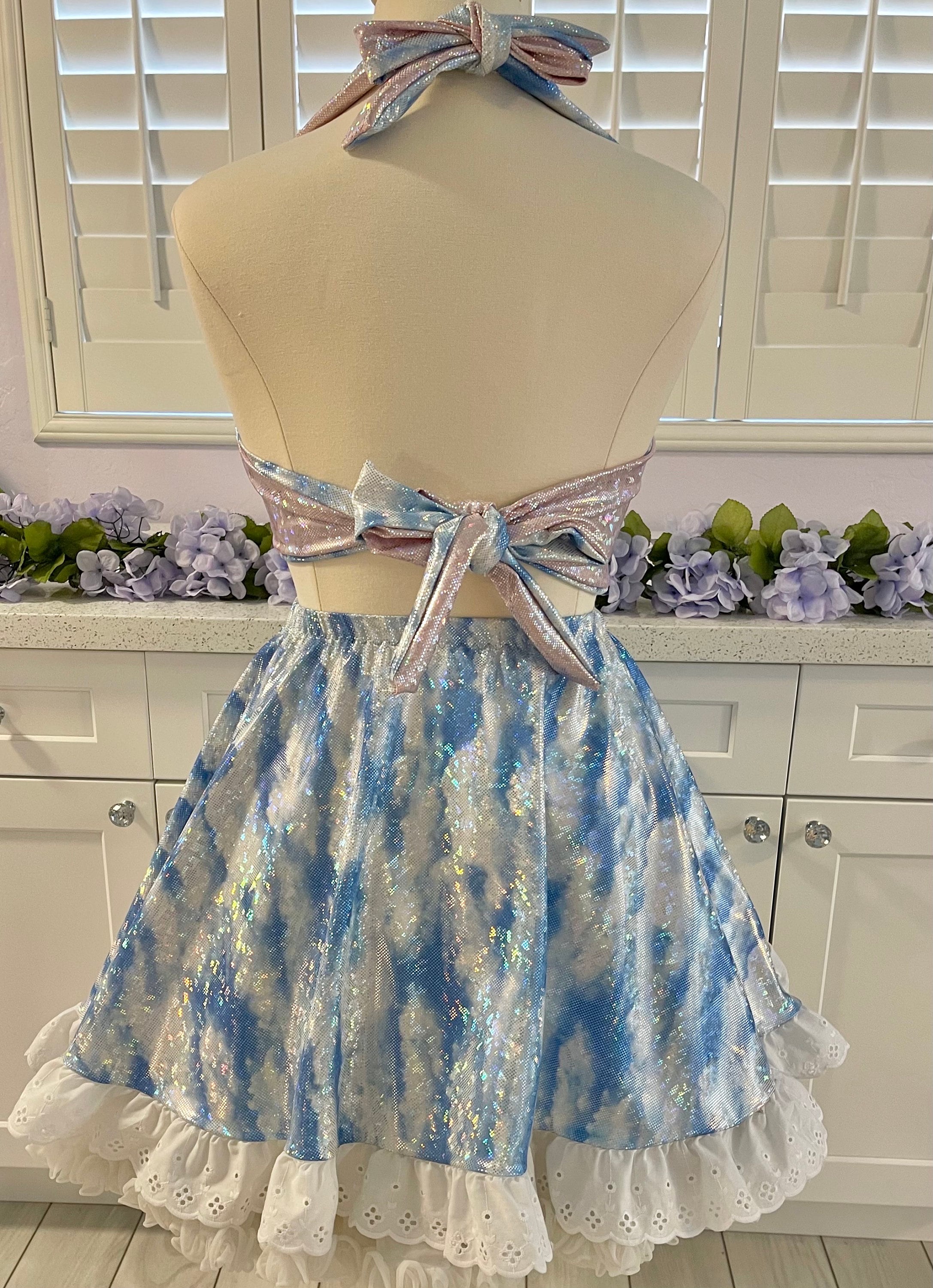 Large ~ Blue Cloud Metallic Co Ord Kawaii Aesthetic Matching Bralette ...