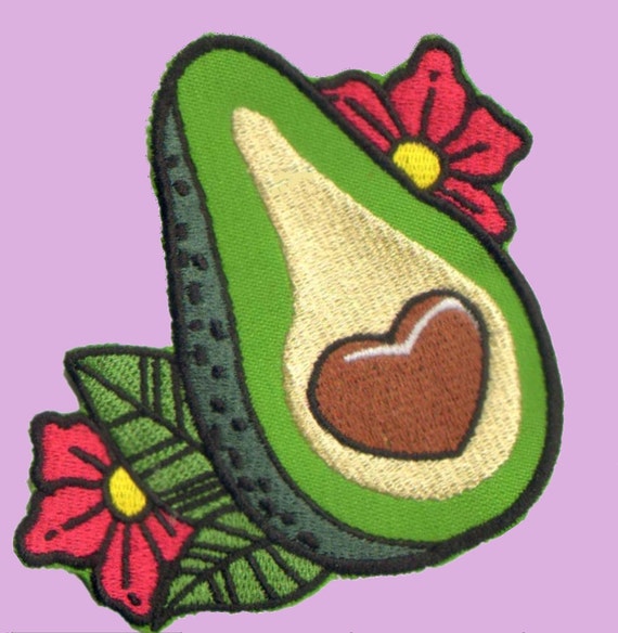 Avocado Heart Pit Patch Embroidered Green Iron on Vintage | Etsy
