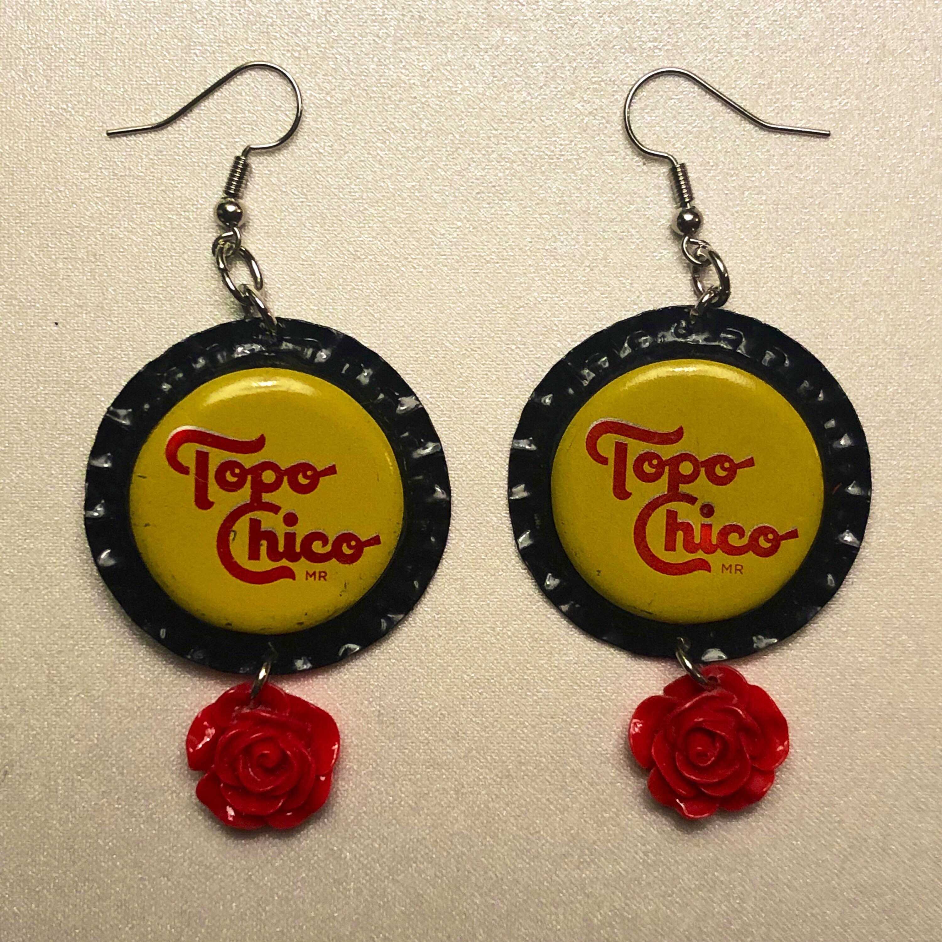 Topo Chico Bottle Cap Earrings With Roses - Etsy