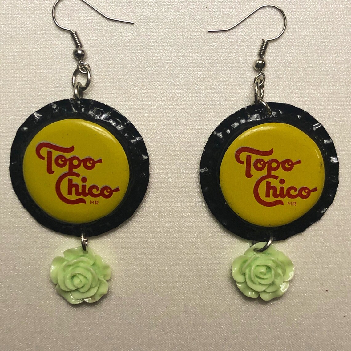 Topo Chico Bottle Cap Earrings With Roses - Etsy