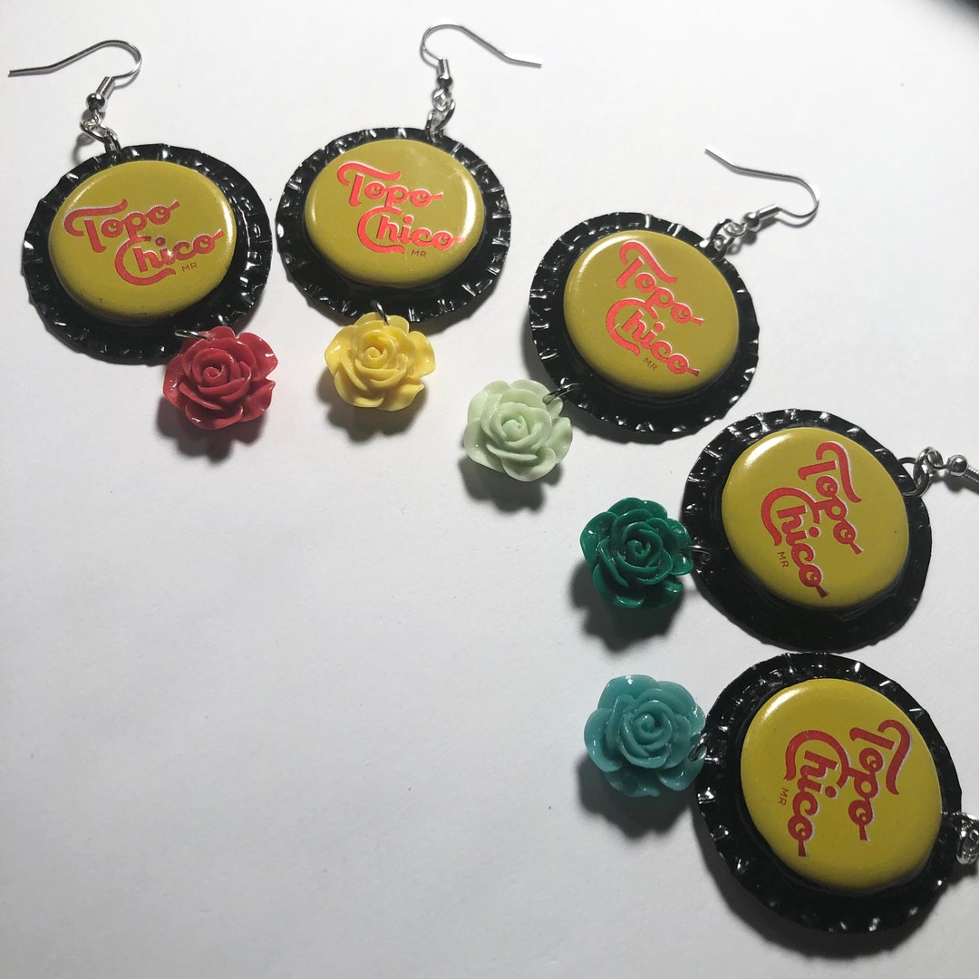 Topo Chico Bottle Cap Earrings With Roses - Etsy