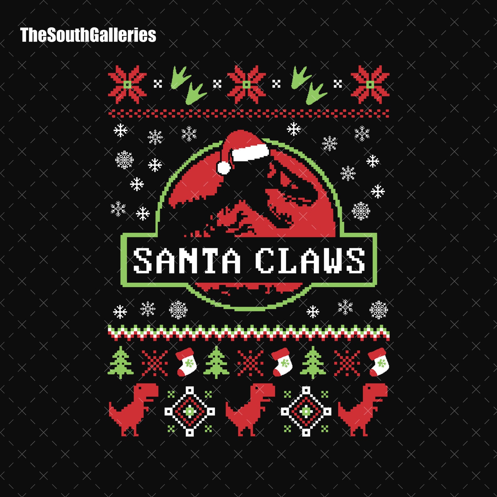 Santa Claws Jurassic Ugly Christmas Sweater Png, Funny Dinosaurs Png ...