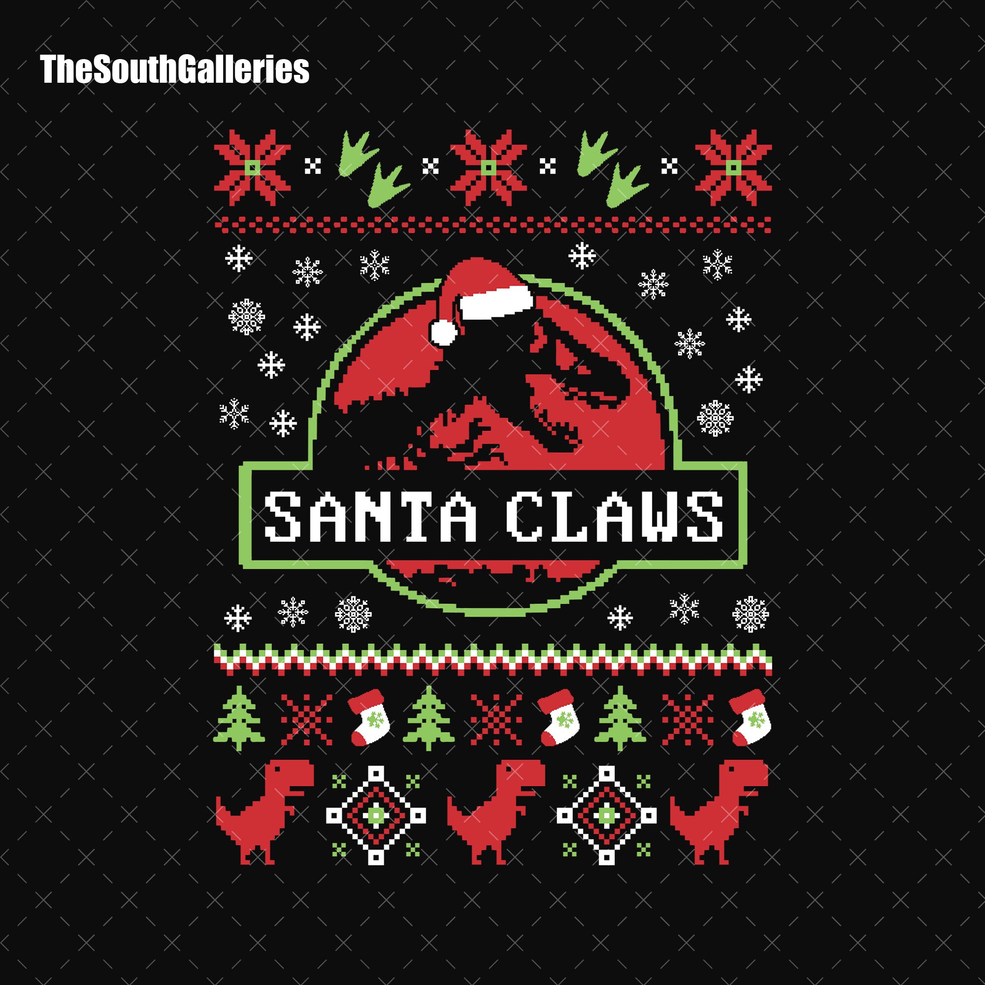 Santa Claws Jurassic Ugly Christmas Sweater Png, Funny Dinosaurs Png ...